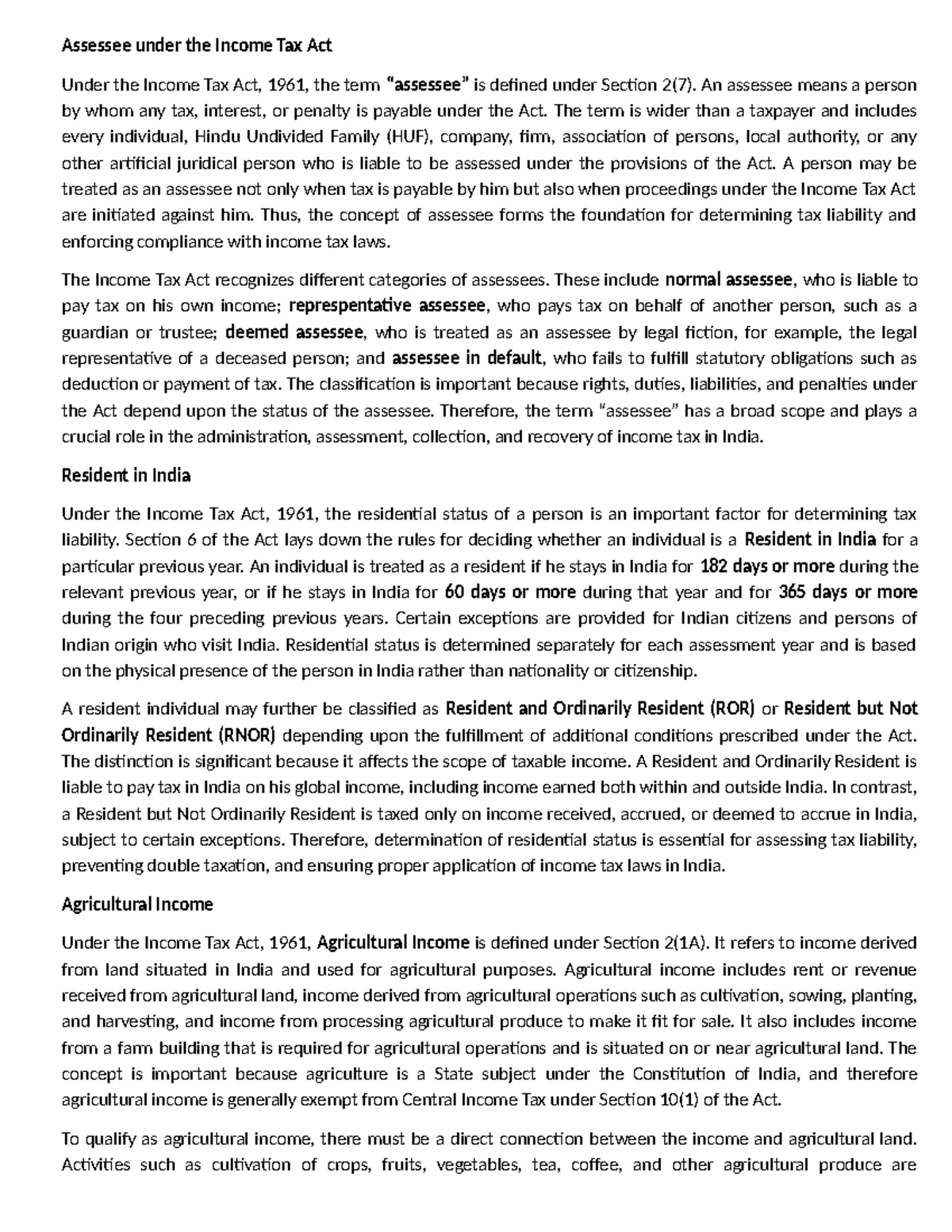 Income Tax Act, 1961: Key Concepts and Provisions Explained - Studocu