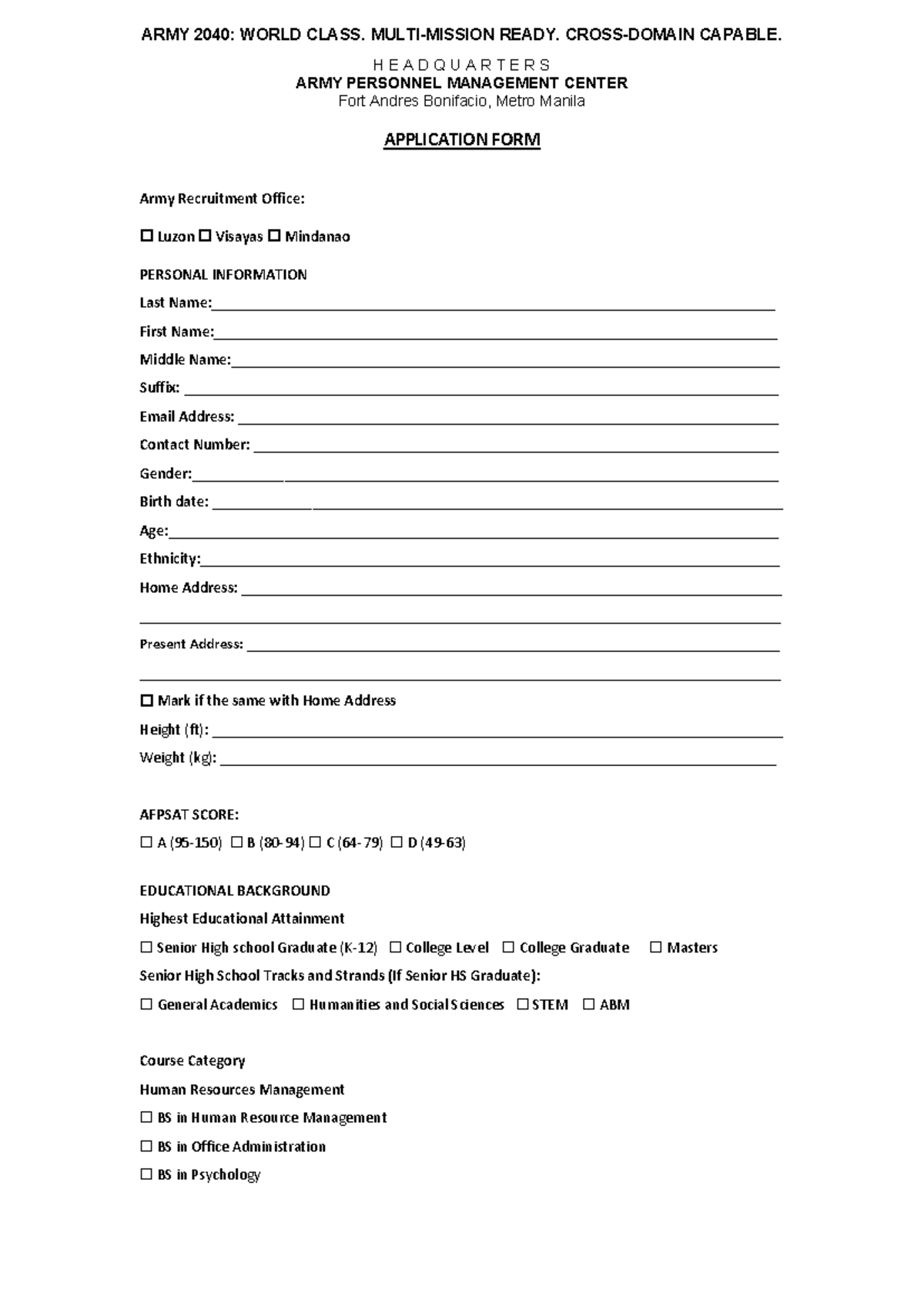 Candidate Soldier Application Form - Army Recruitment Process - Studocu