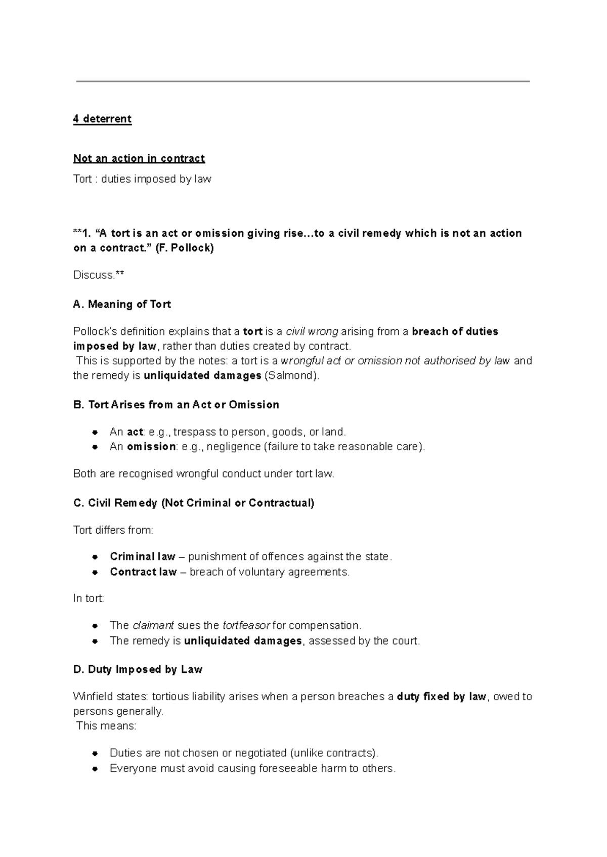 Tort Law Overview: Key Concepts and Significance (TORT 101) - Studocu