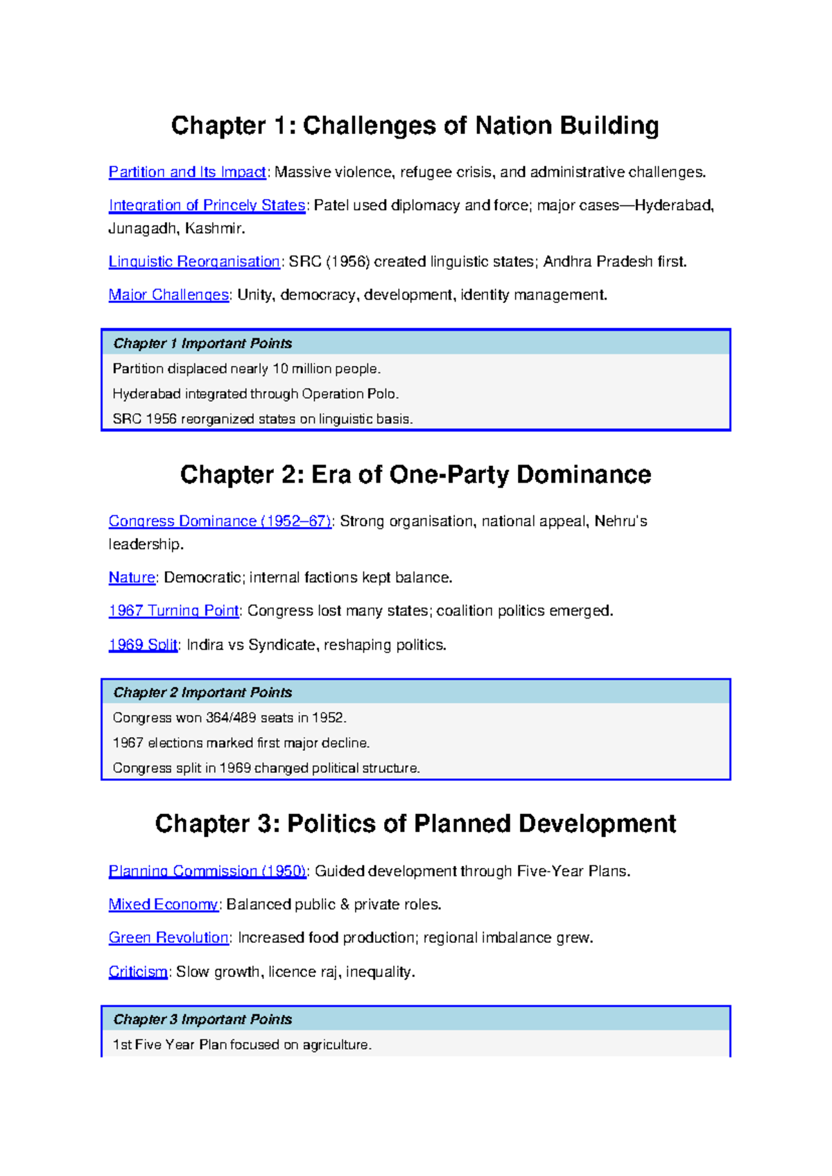 Class 12 Indian Politics: 5 Chapters Final Exam Notes with Key Points ...