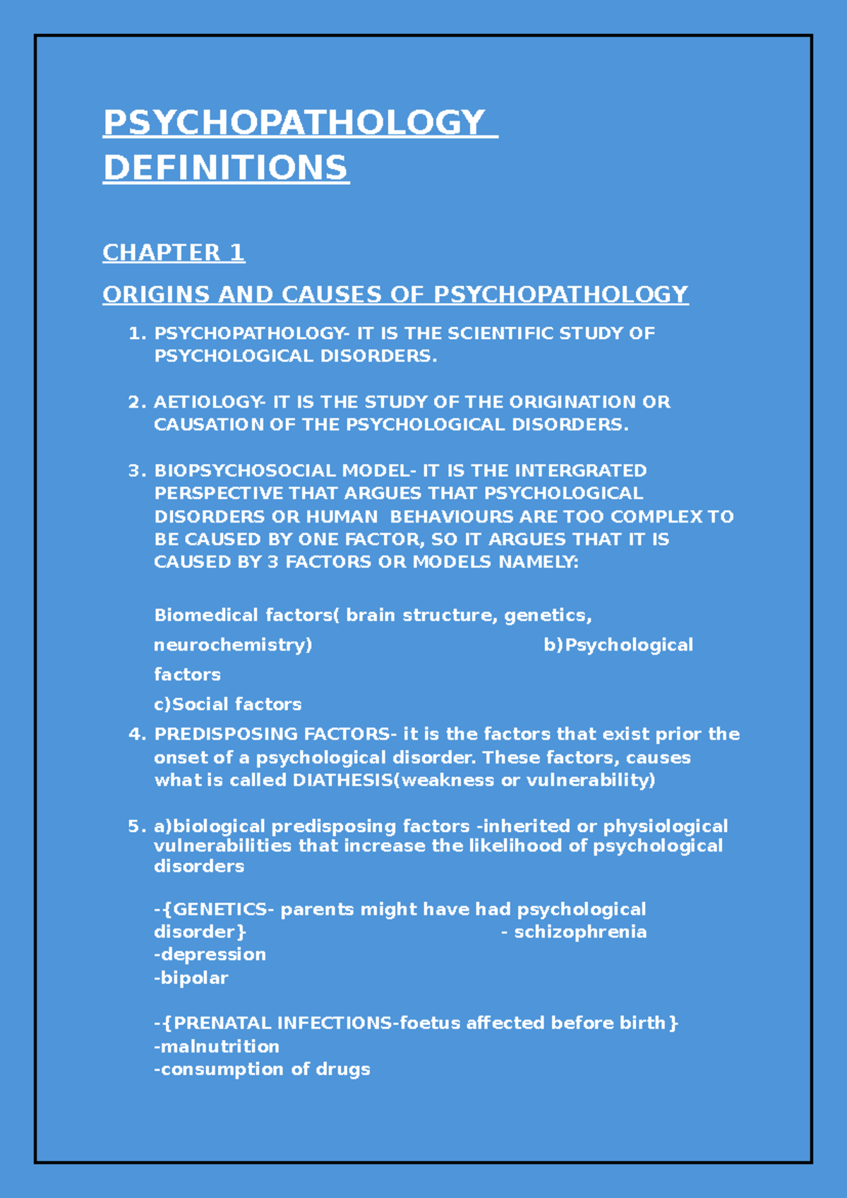 PSYCH 101: Chapter 1 - Definitions of the 4P's in Psychopathology - Studocu