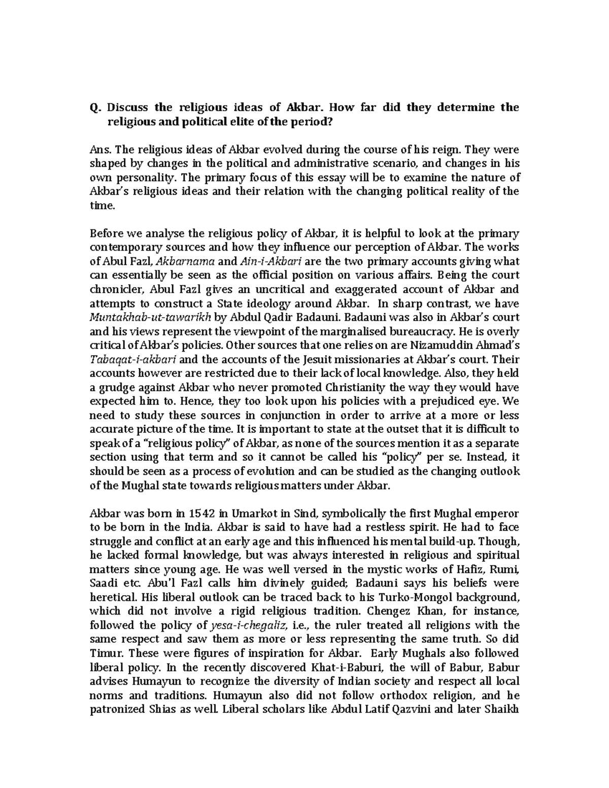 Akbar s religious policy - Q. Discuss the religious ideas of Akbar. How ...