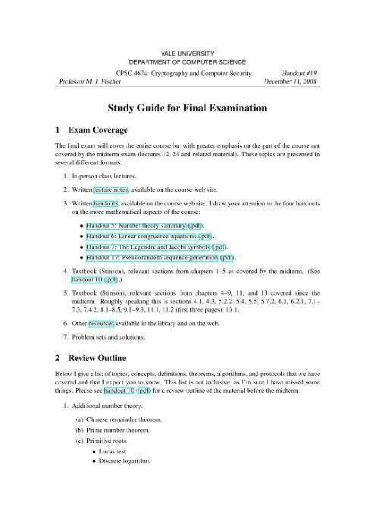 CPSC 467a: Study Guide for Final Exam in Cryptography and Security - Studocu