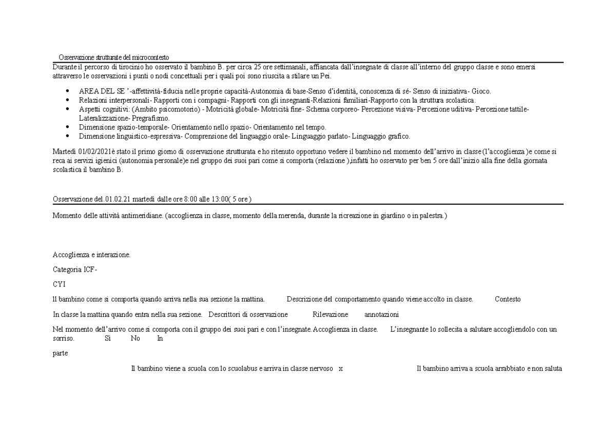 Oss.erika fine - relazioni - Osservazione strutturate del microcontesto ...