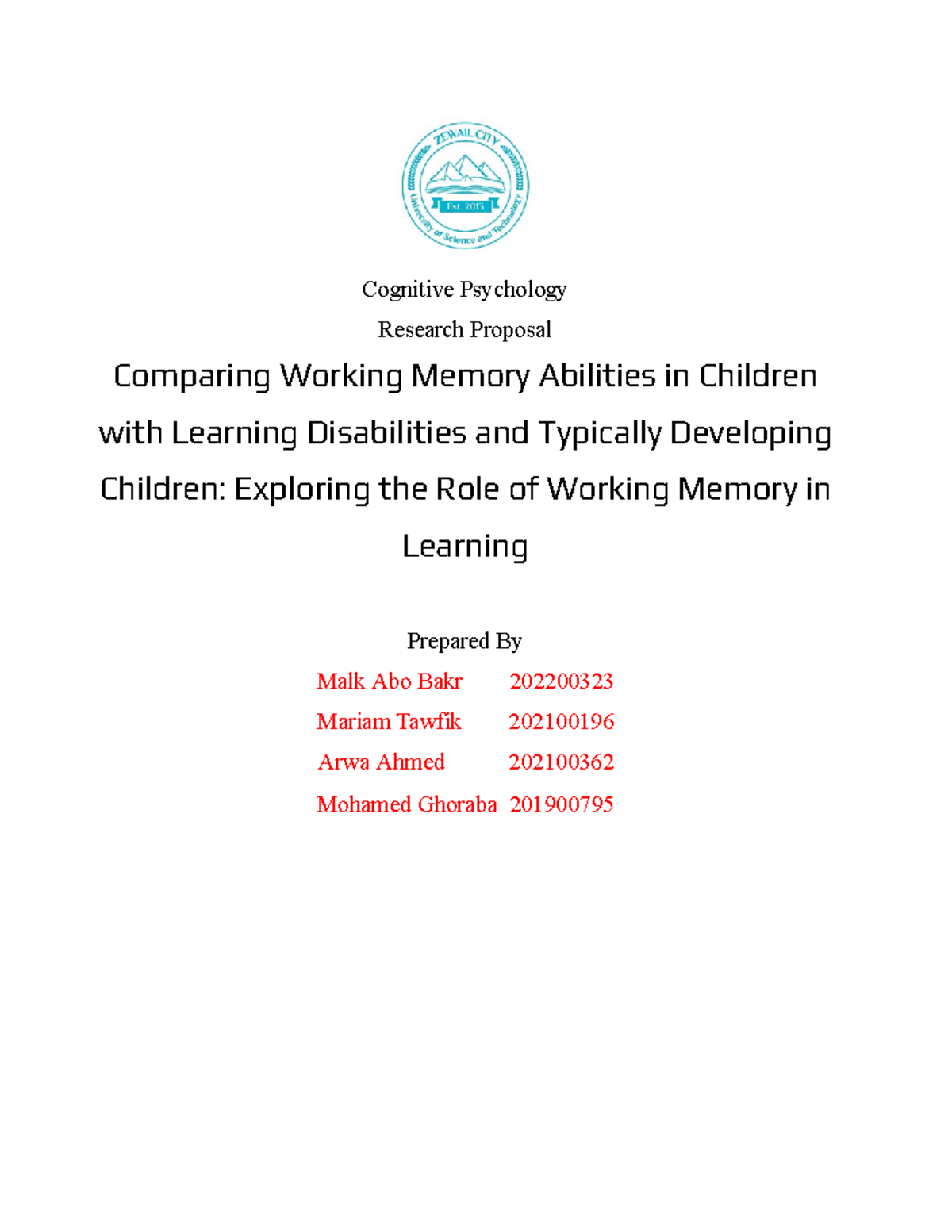 Comparing Working Memory in Children with LDs and Typically Developing ...