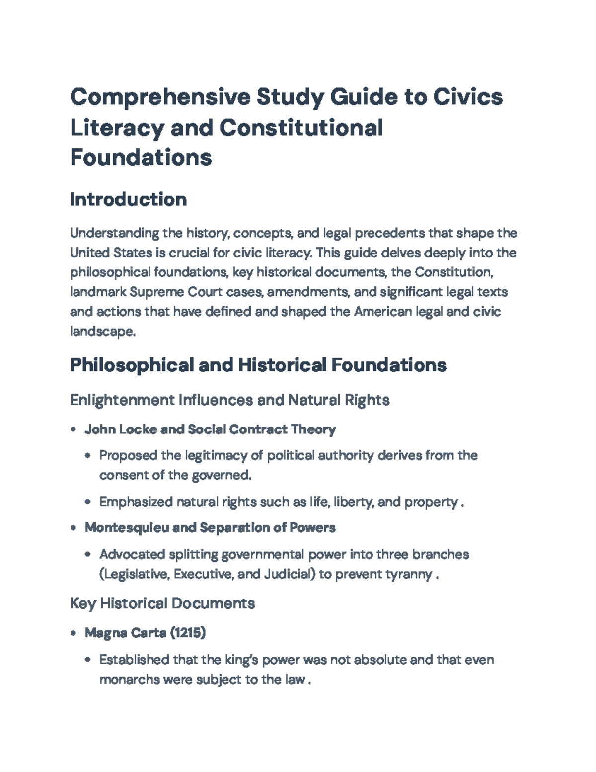 Civics Study Guide: Constitutional Foundations and Landmark Cases ...