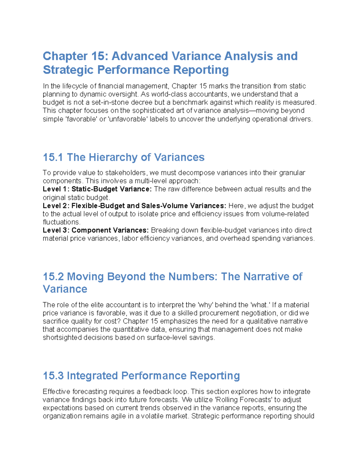 Chapter 15: Advanced Variance Analysis in Budgeting & Forecasting - Studocu