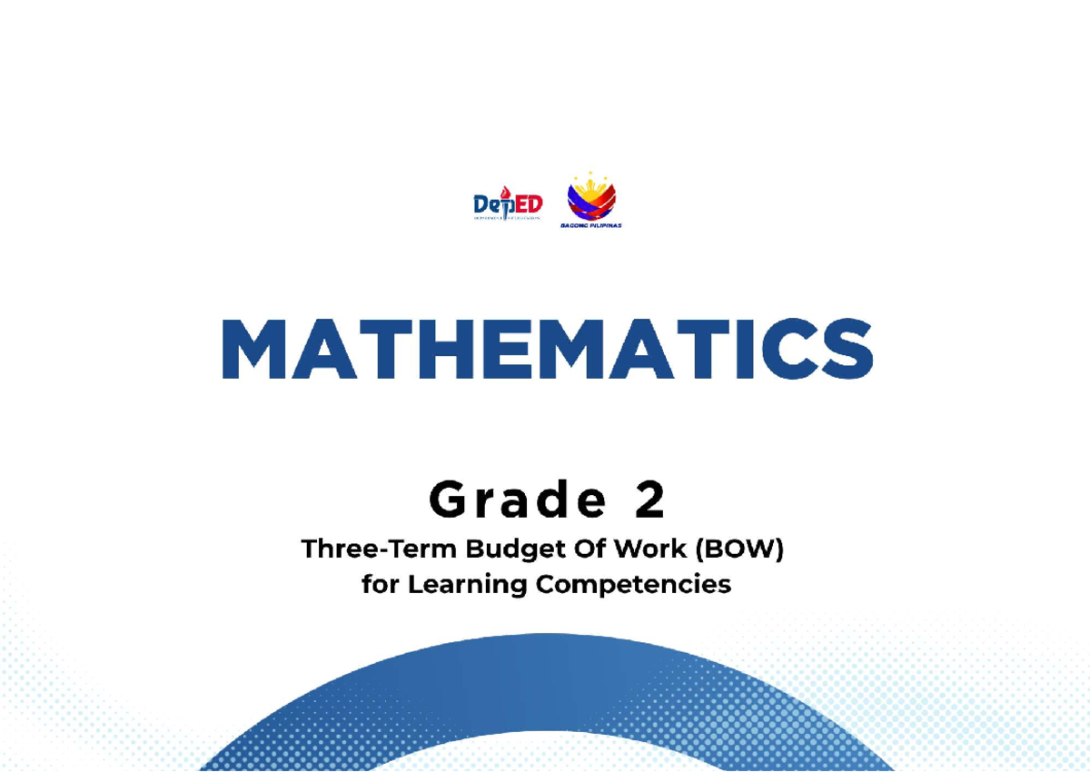 [G2] Mathematics Budget of Work for Grade 2 - First to Third Term - Studocu