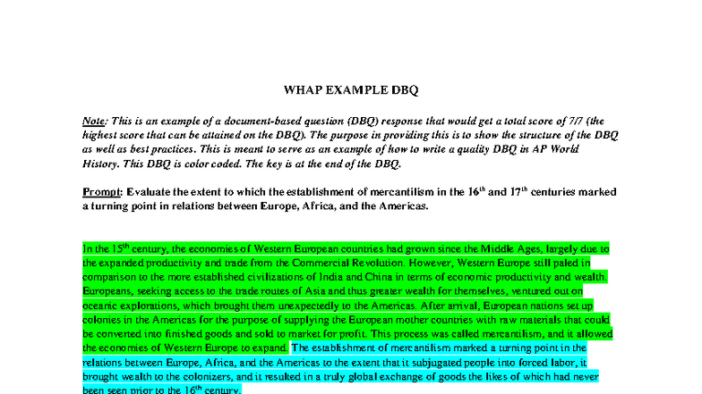 大作文 WHAP Example DBQ Mercantilism - WHAP EXAMPLE DBQ Note: This is an ...
