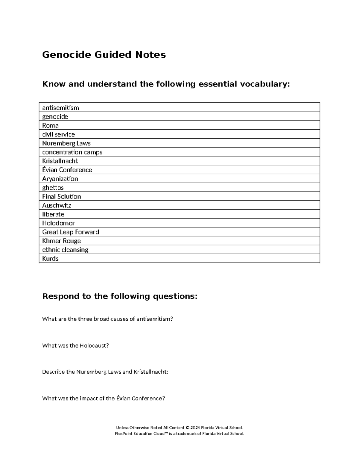 Genocide Guided Notes: Key Terms & Historical Insights (HIST 101) - Studocu