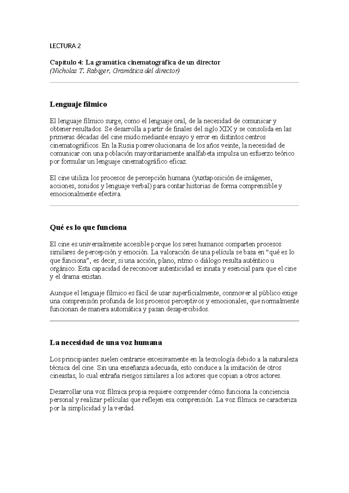 LECTURA 2: Capítulo 4 - La Gramática Cinematográfica de Rabiger - Studocu