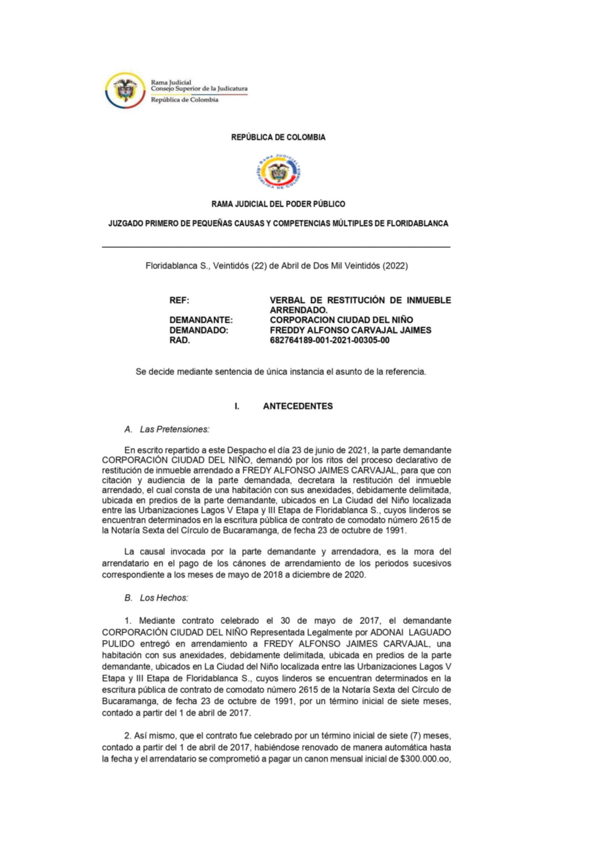 Sentencia de Única Instancia - Juzgado Primero de Pequeñas Causas - 013 ...