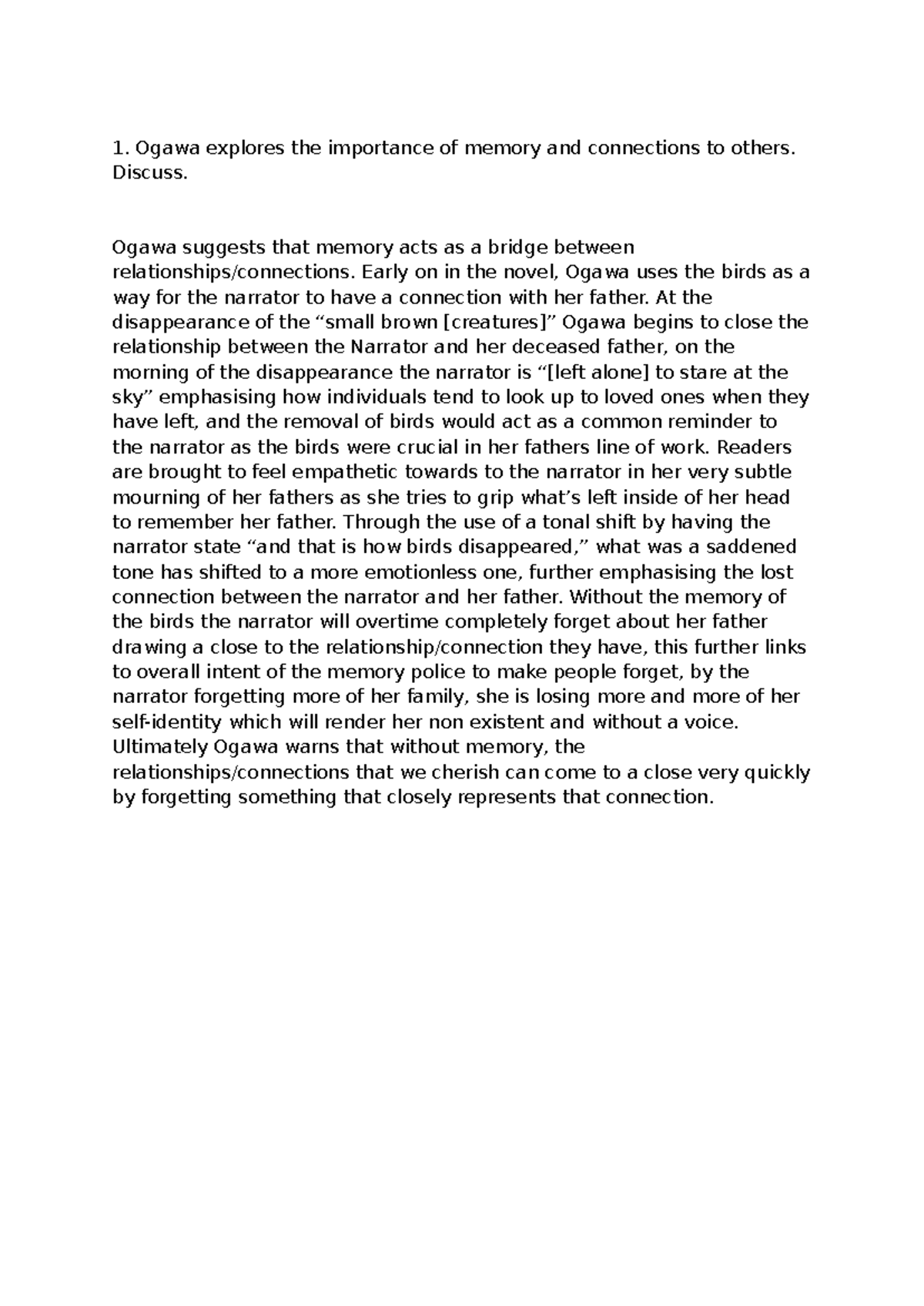 ENG 201: Hope Paragraph 2 - The Memory Police Analysis - Studocu