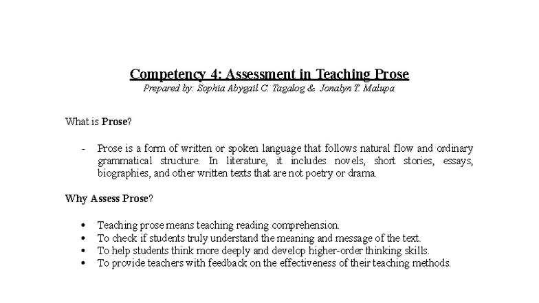 Assessing Prose: Techniques for Effective Teaching and Learning - Studocu