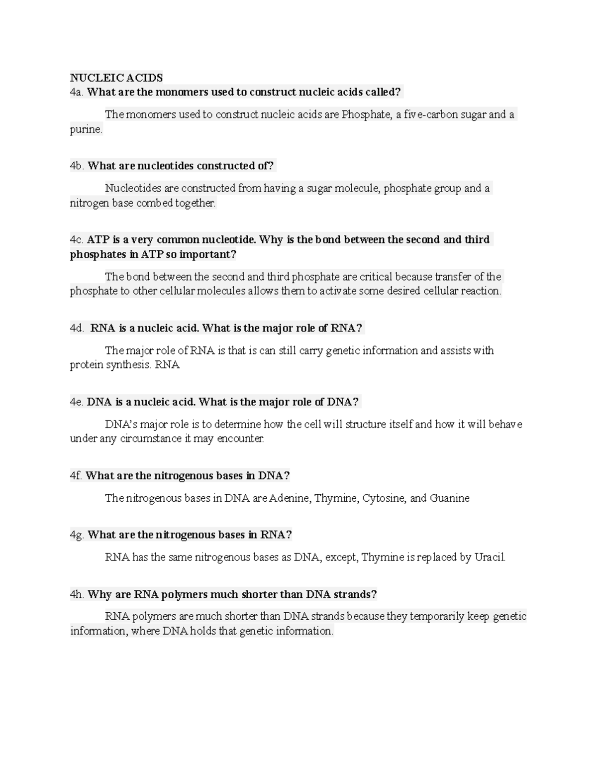 BIOL101 Week 2 Assignment: Nucleic Acids and Lipids Overview - Studocu