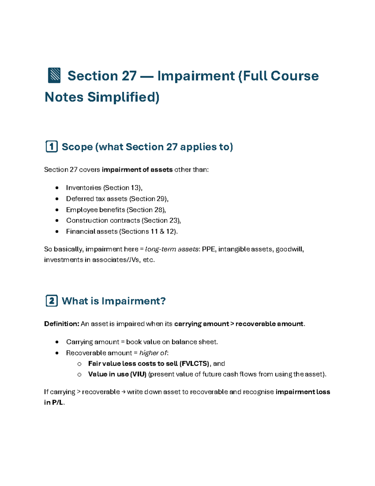 Impairment Section 27 - Summary Notes (Full Course Notes) - Studocu