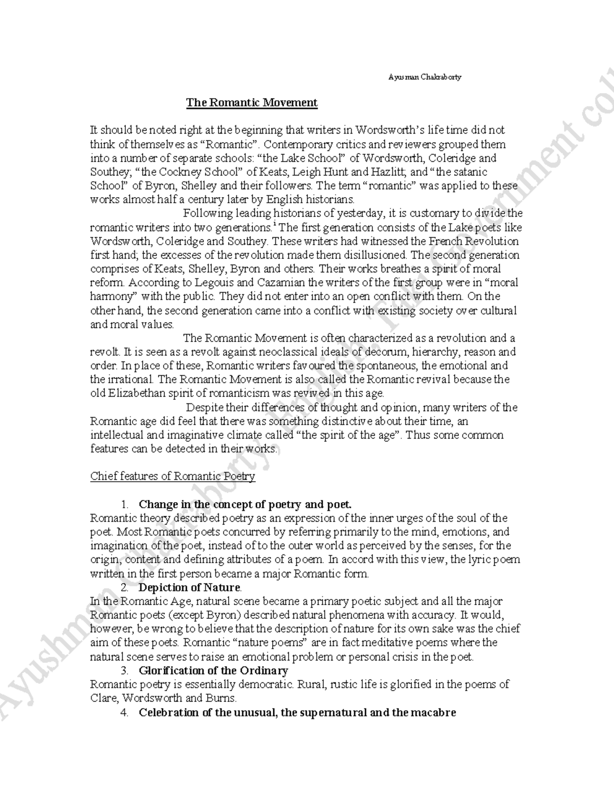 ENG 201: The Romantic Movement - Key Features and Limitations - Studocu