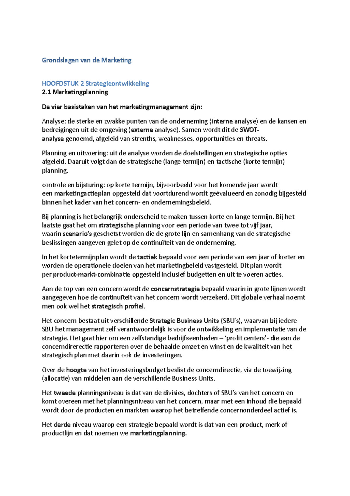 Grondslagen van de Marketing samenvatting - Grondslagen van de ...