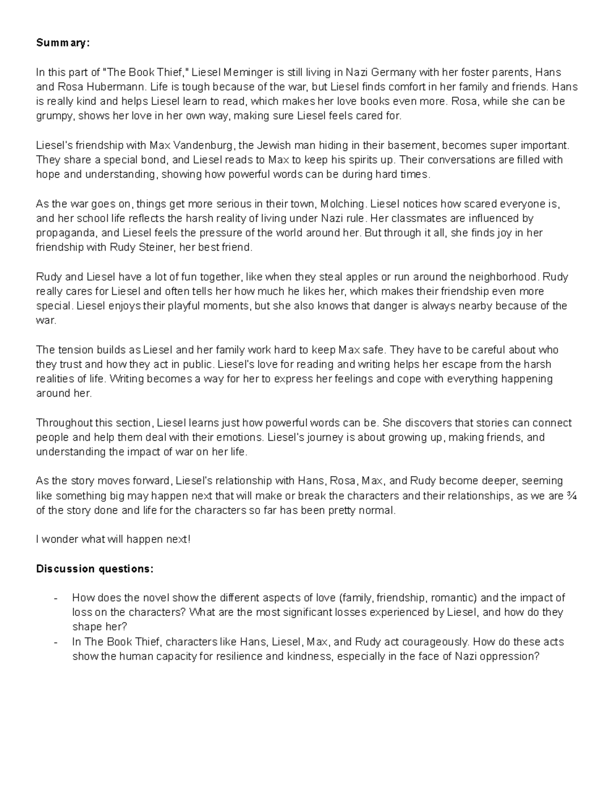 The Book Thief (ENG 101) Summary: Liesel's Journey Through War and ...