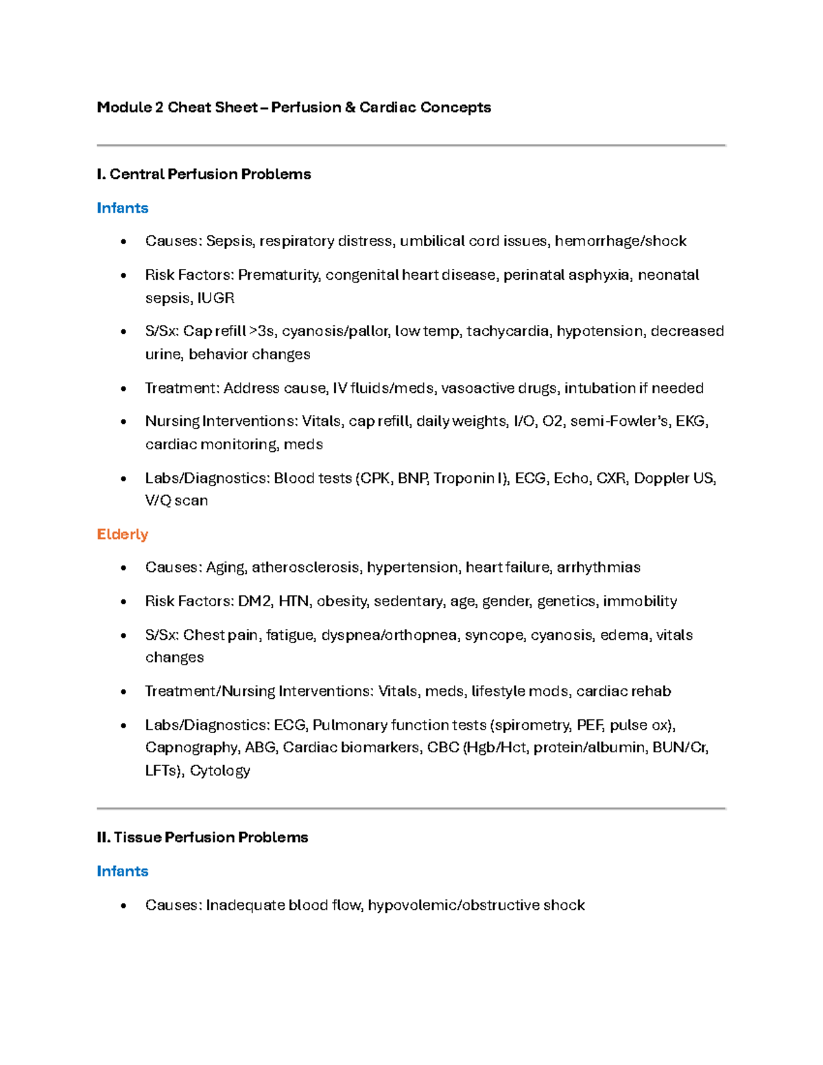Module 2 Session 2 Study Guide: Cardiac Perfusion Concepts - Studocu
