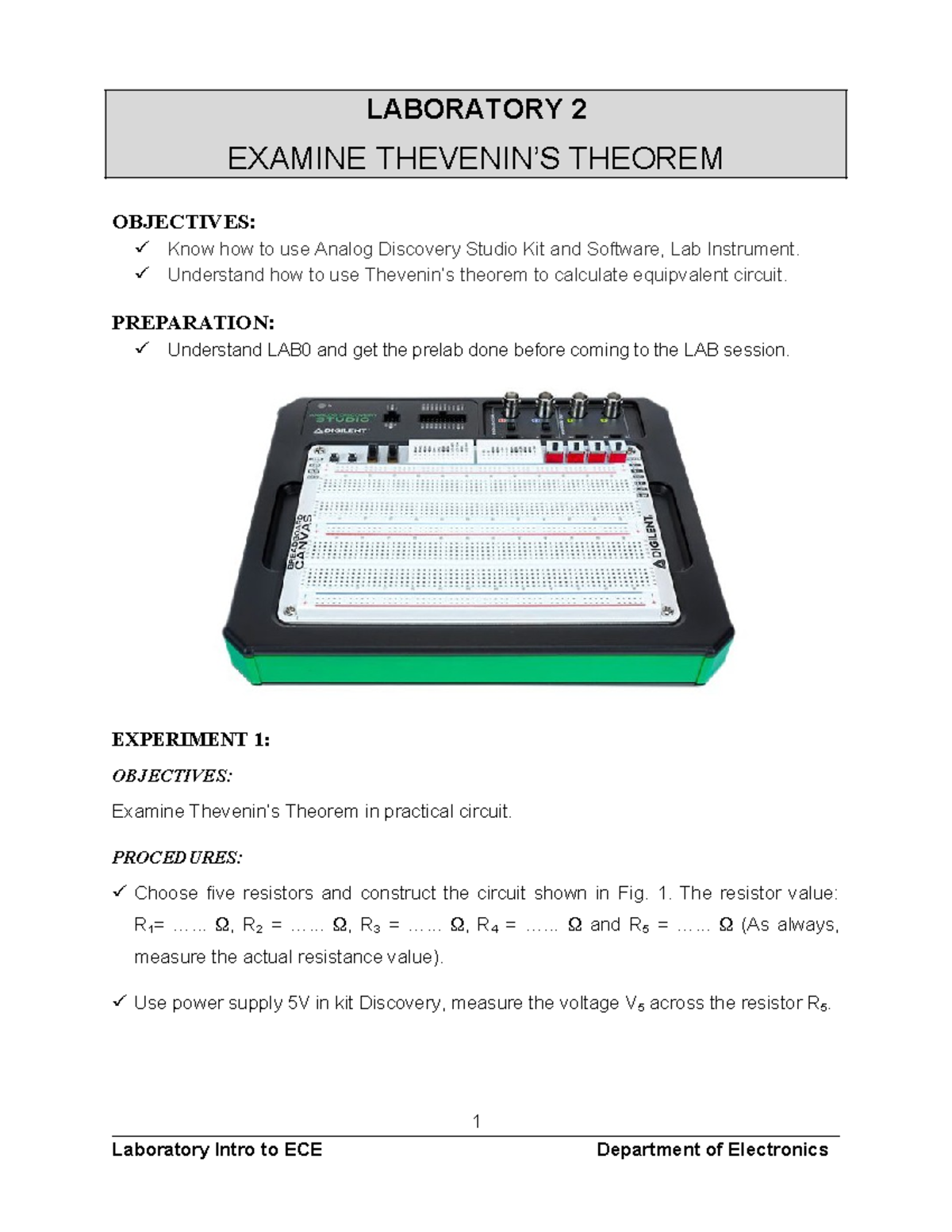ECE LAB 2: Thevenin Theorem Practical Applications and Experiments ...