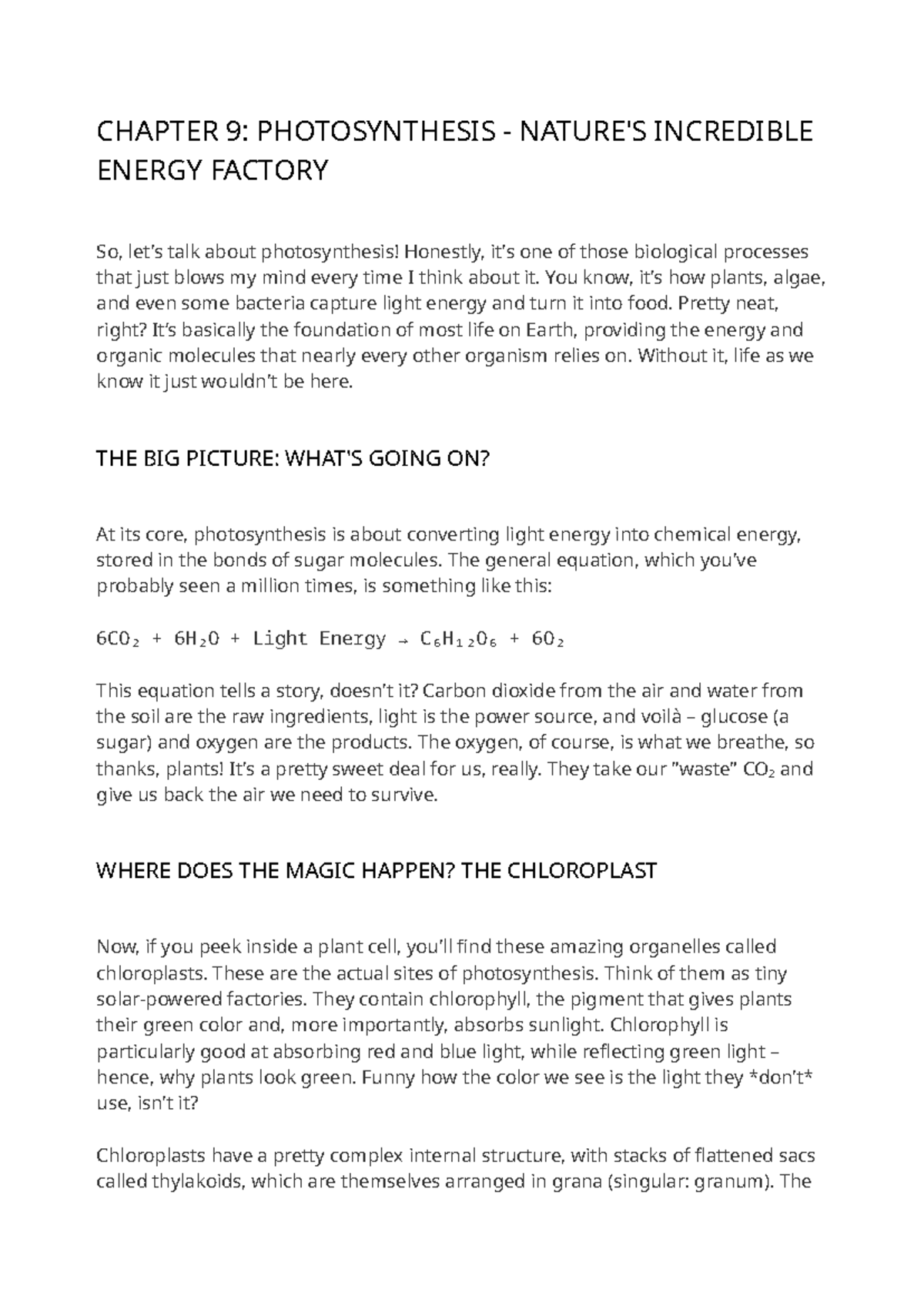 CHAPTER 9: PHOTOSYNTHESIS - LIFE'S GREEN ENERGY ENGINE - Studocu