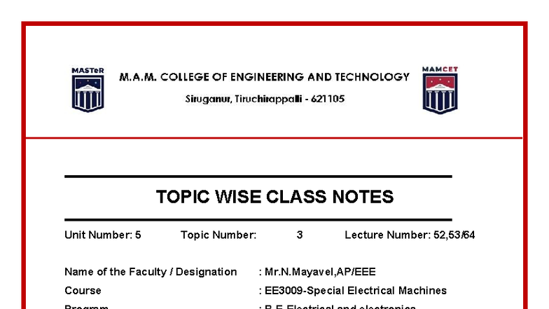 Lecture Notes on AC Series Motor - Topic 5.3 - Studocu