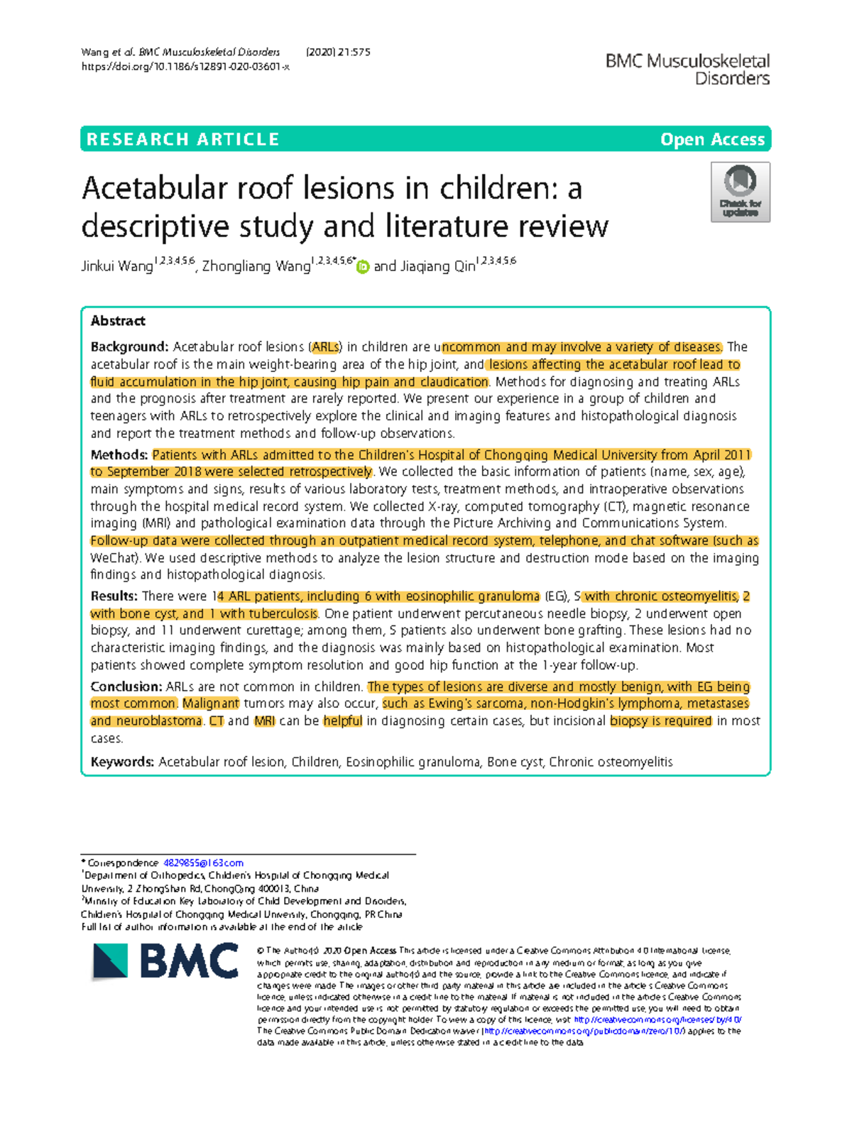 Acetabular Roof Lesions in Children: A Descriptive Study and Review ...