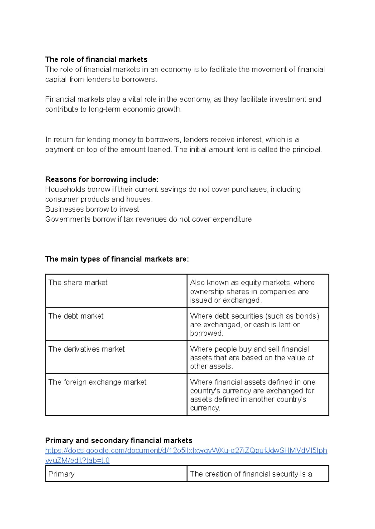Economics Notes Prelim: The Role of Financial Markets in the Economy ...