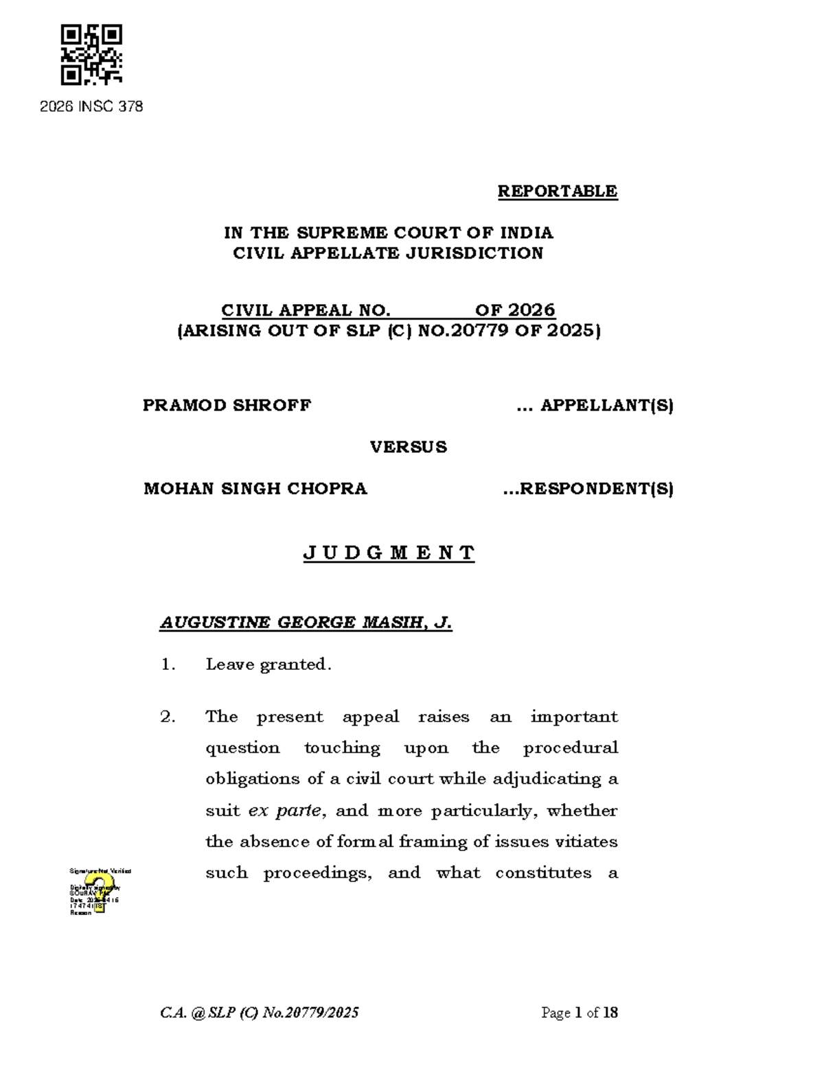 2026 INSC 378 Civil Appeal Judgment Analysis: Framing Issues in Ex ...
