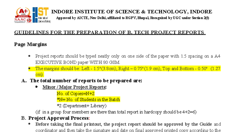 B. Tech Project Report Guidelines - Indore Institute of Science Technology - Studocu