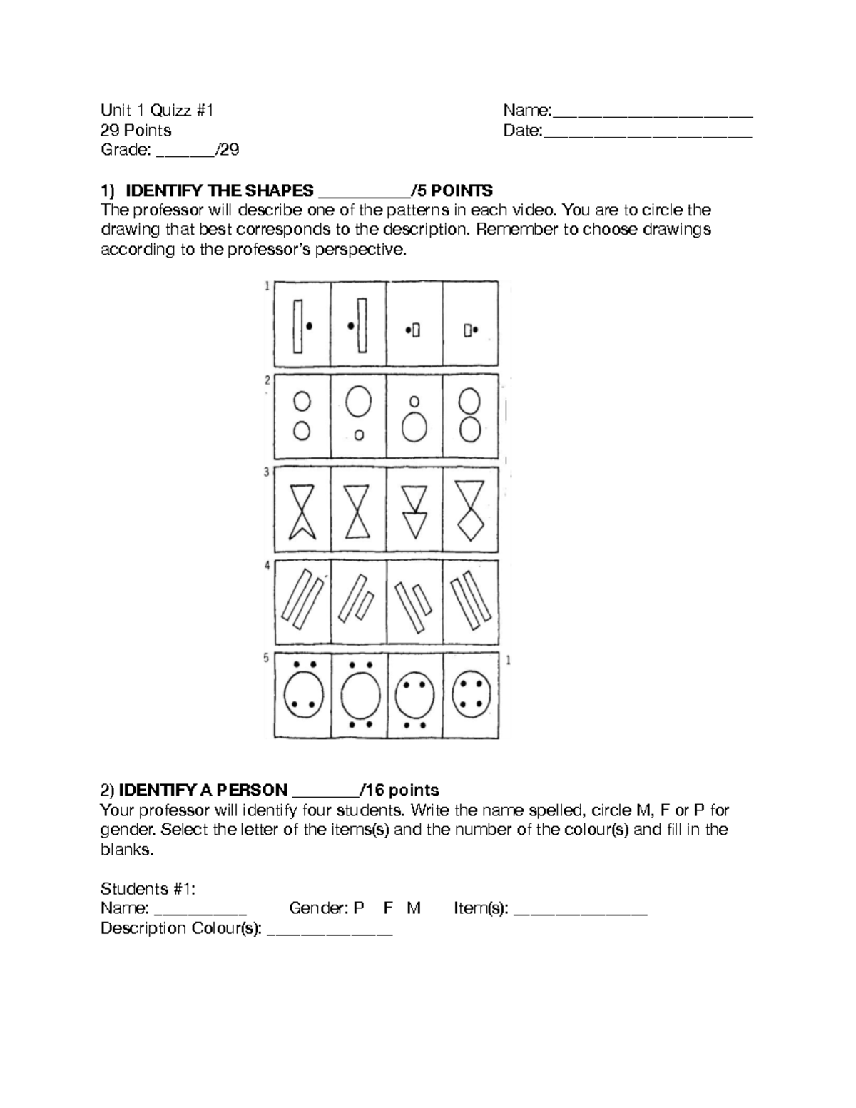 Unit 1 Quiz: Identifying Shapes and People - Studocu