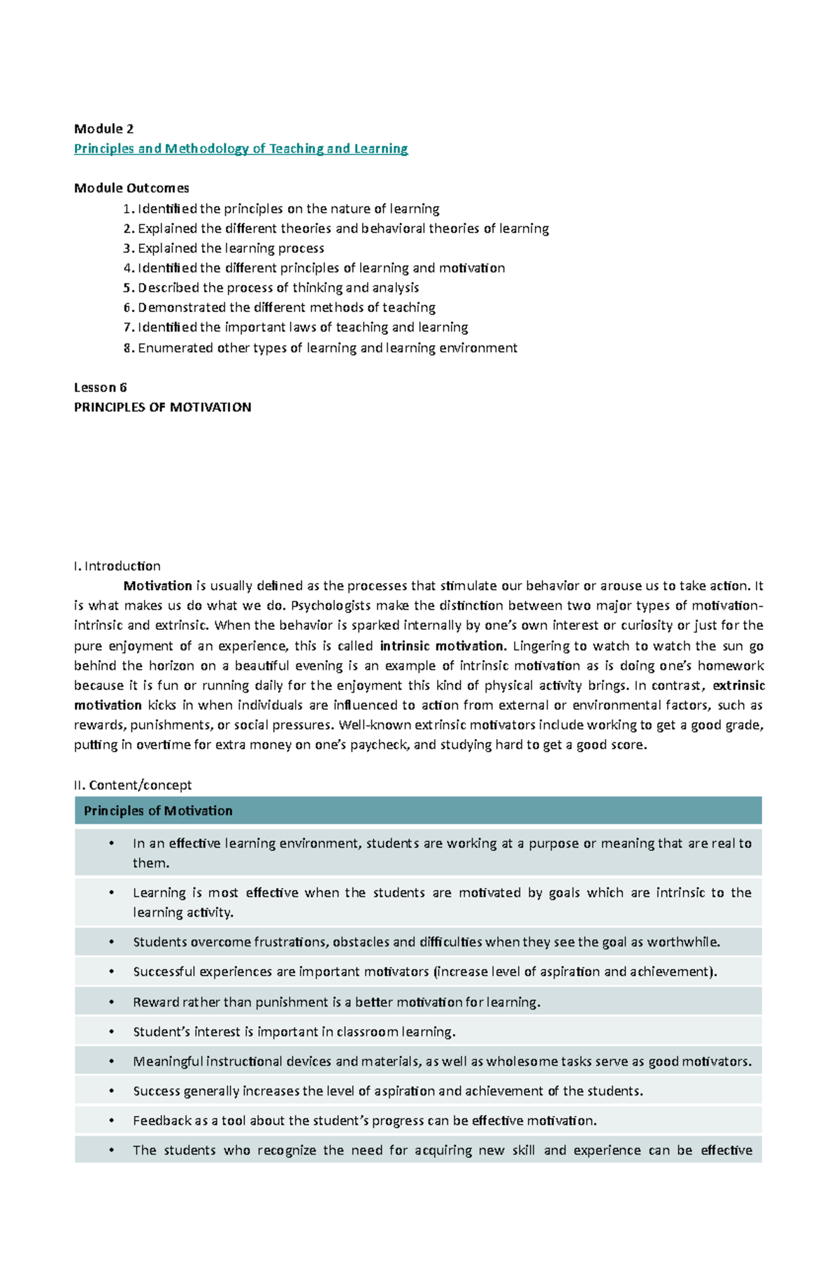 Principles-OF- Motivation - Module 2 Principles and Methodology of Teaching and Learning Module ...