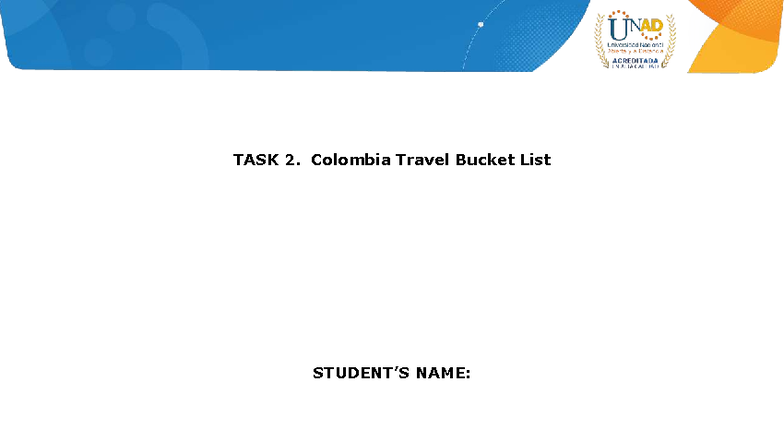 TASK 2: Colombia Travel Bucket List - English B1 Individual Activity ...