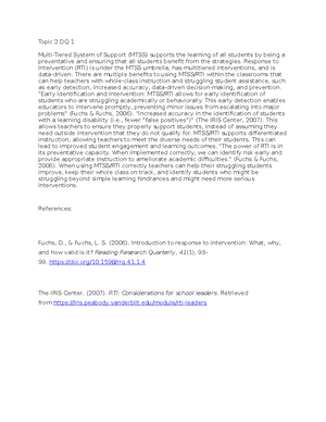[Solved] Multitiered System of Support MTSS and Response - Survey of ...