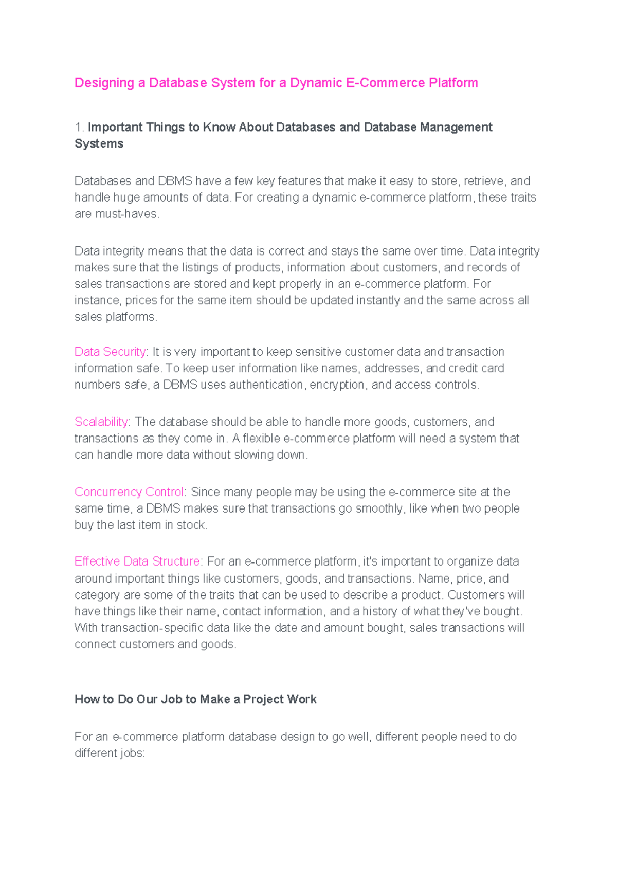 DA1 - Designing a Database System for a Dynamic Platform - Studocu