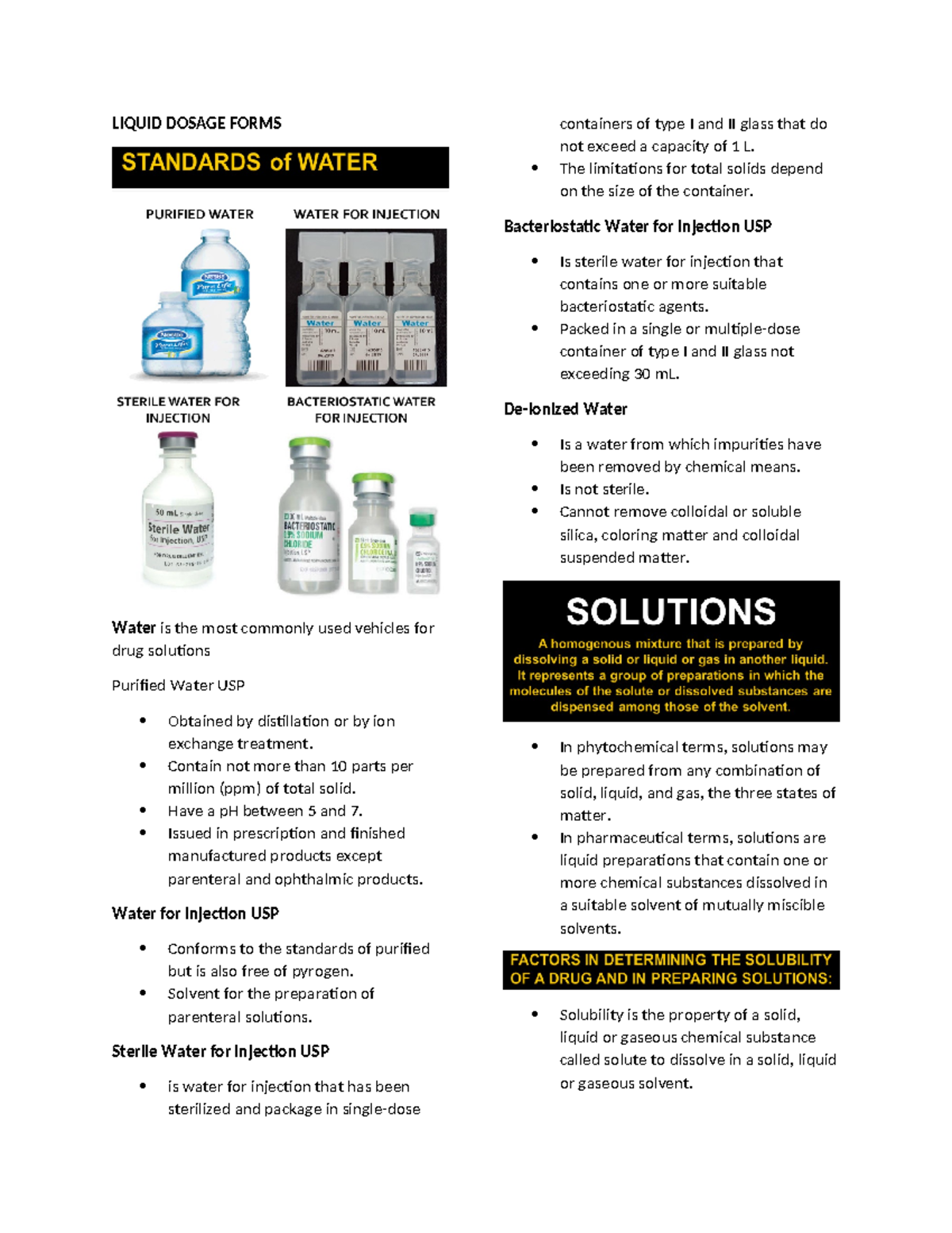 Lecture (9) Overview of Liquid Dosage Forms and Solutions - Studocu