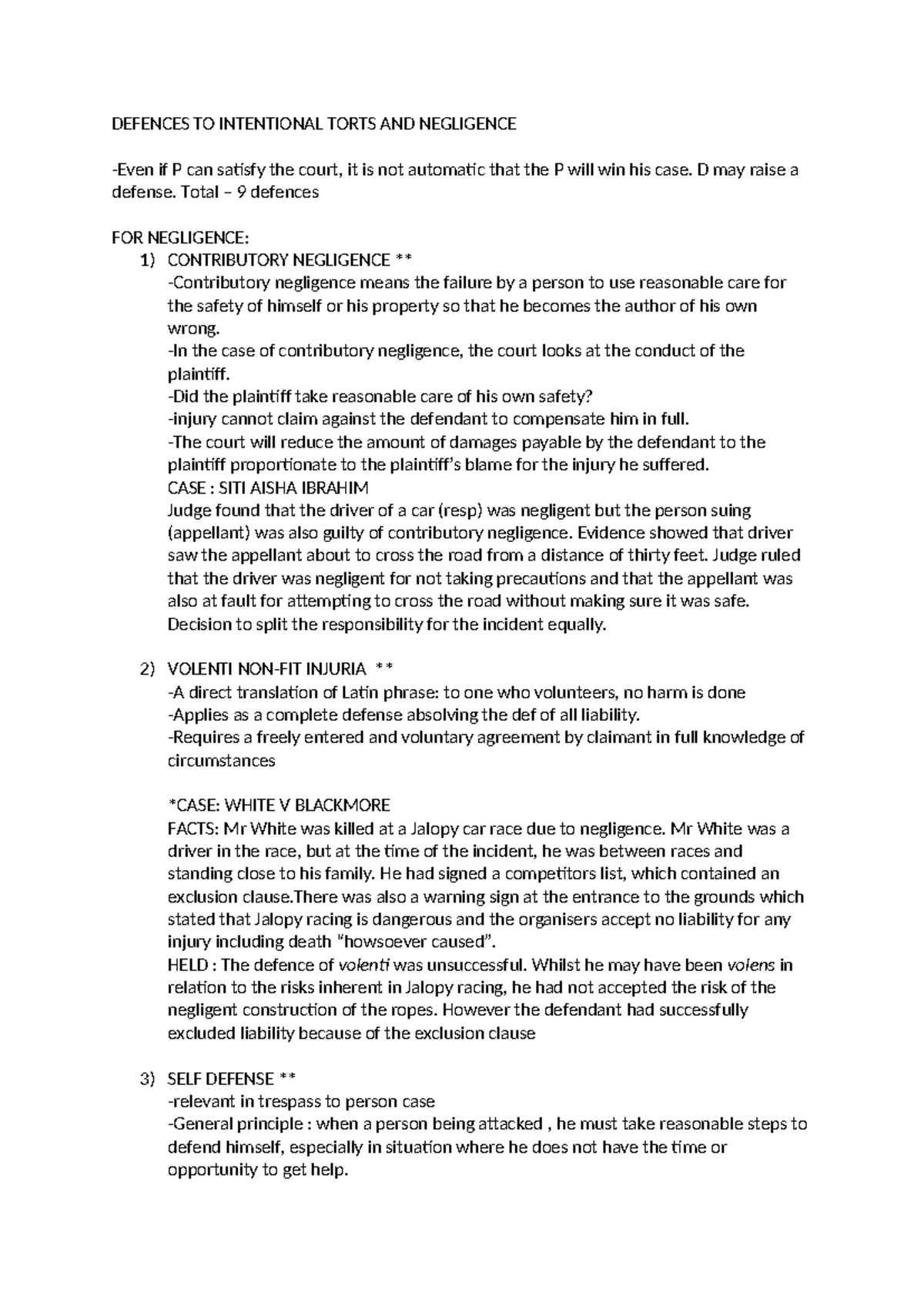 DEFENCES TO INTENTIONAL TORTS & NEGLIGENCE: Key Concepts and Cases ...