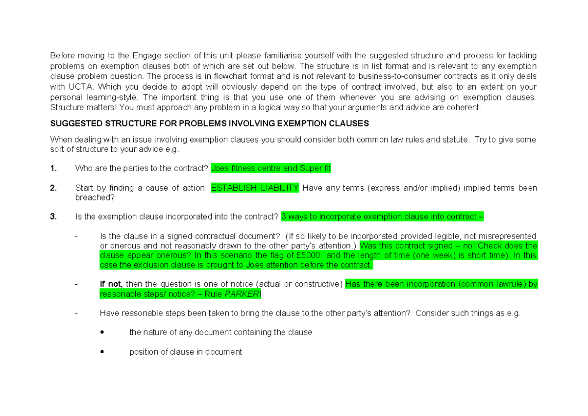 Structure & Process for Tackling Exemption Clause Issues (Law 101 ...