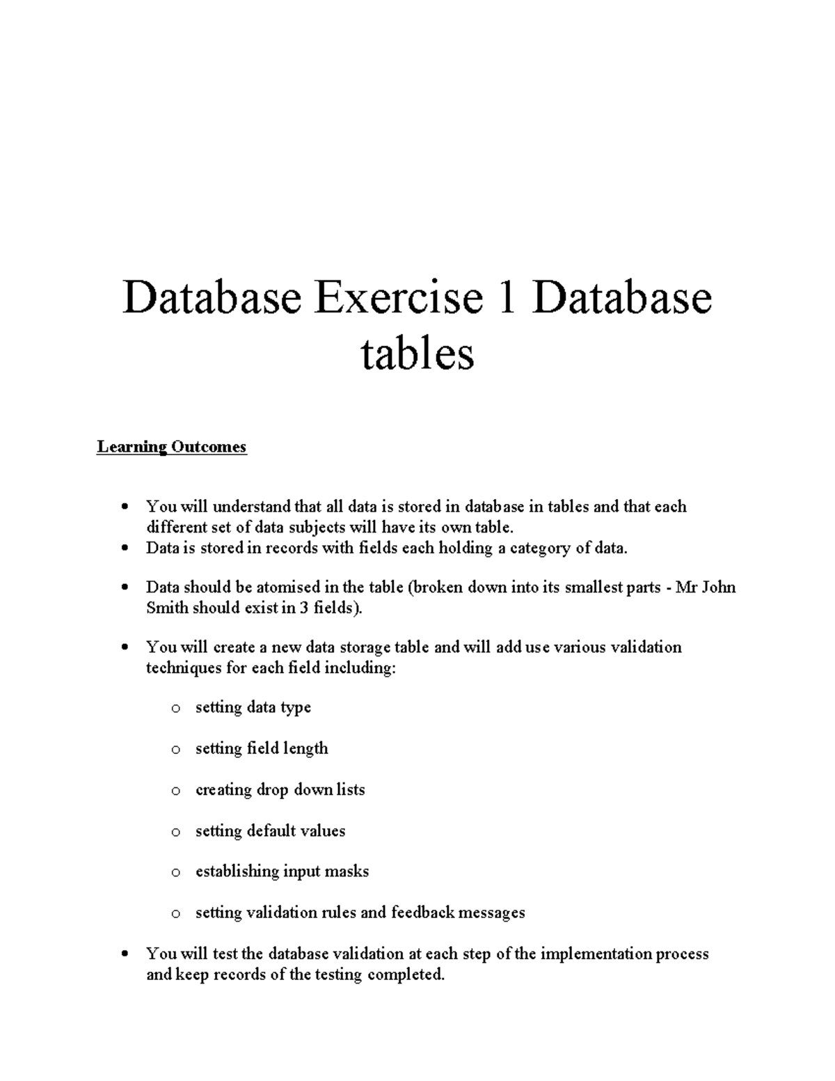 Exercise table 2 - Database Exercise 1 Database tables Learning ...