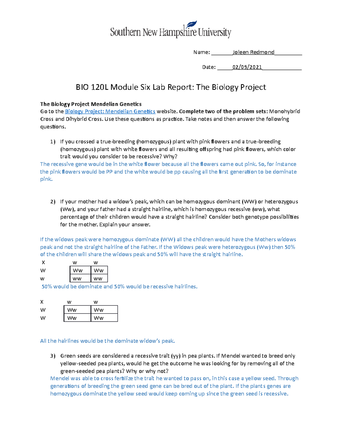 BIO 120L M6 Monohybrid & Dihybrid Genetics Lab Report - Studocu