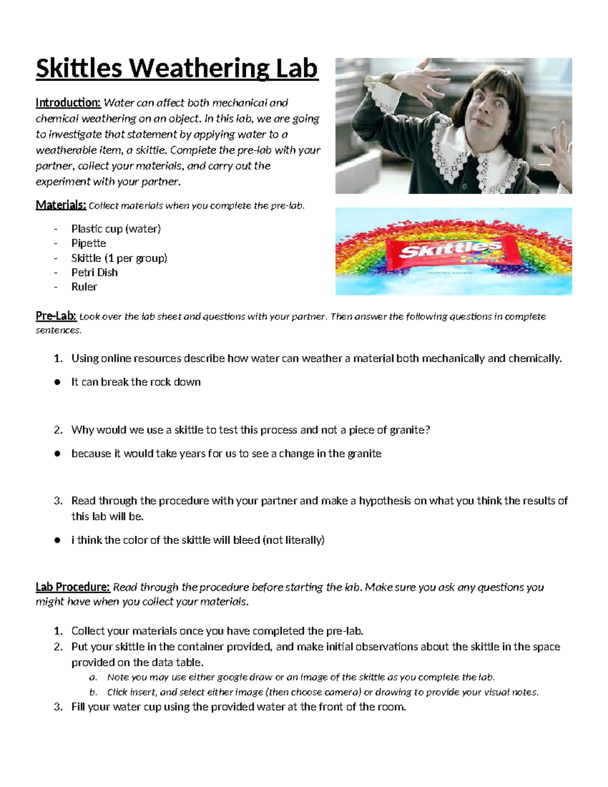 Skittles Lab 3 - Weathering Experiment Cheat Sheet - Studocu