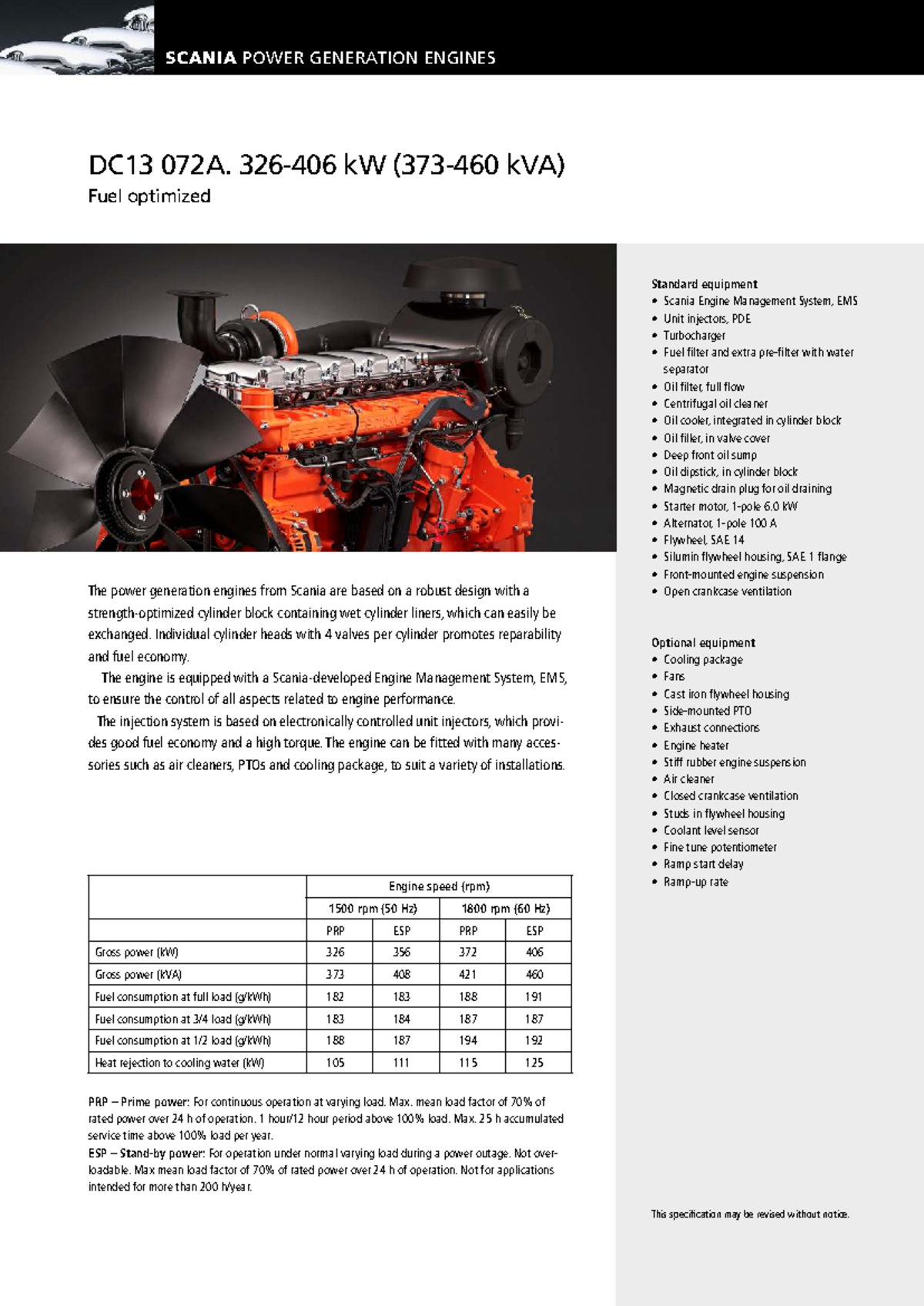 DC13 072A Power Generation Engines Overview (326-406 kW) - Studocu