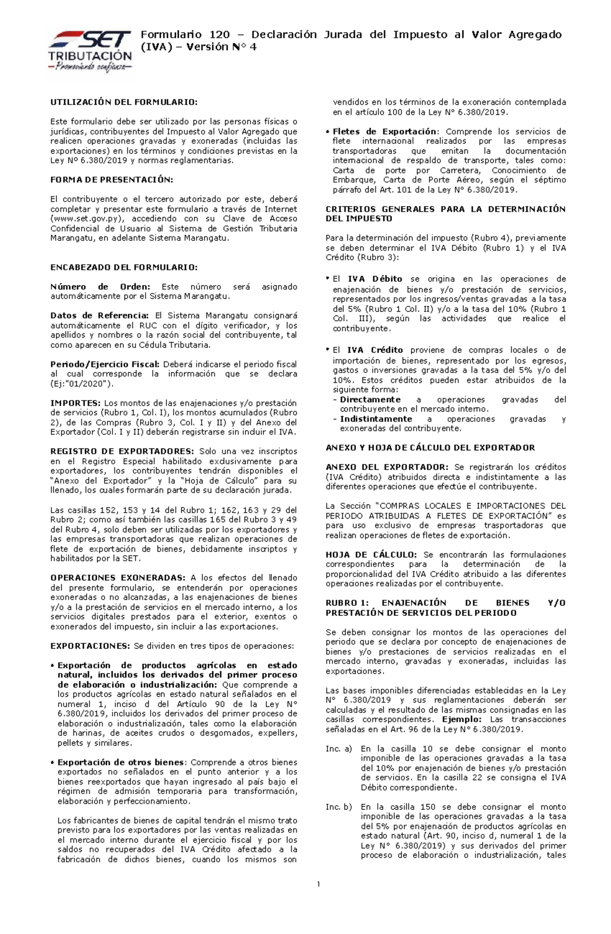 Instructivo del Formulario N° 120 IVA - Versión 4 Actualizada - Studocu