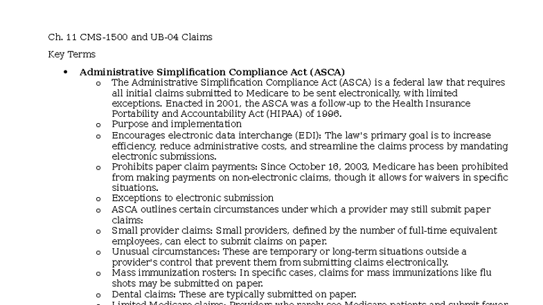 Ch. 11 CMS-1500 & UB-04 Claims: Key Terms & Submission Guidelines - Studocu