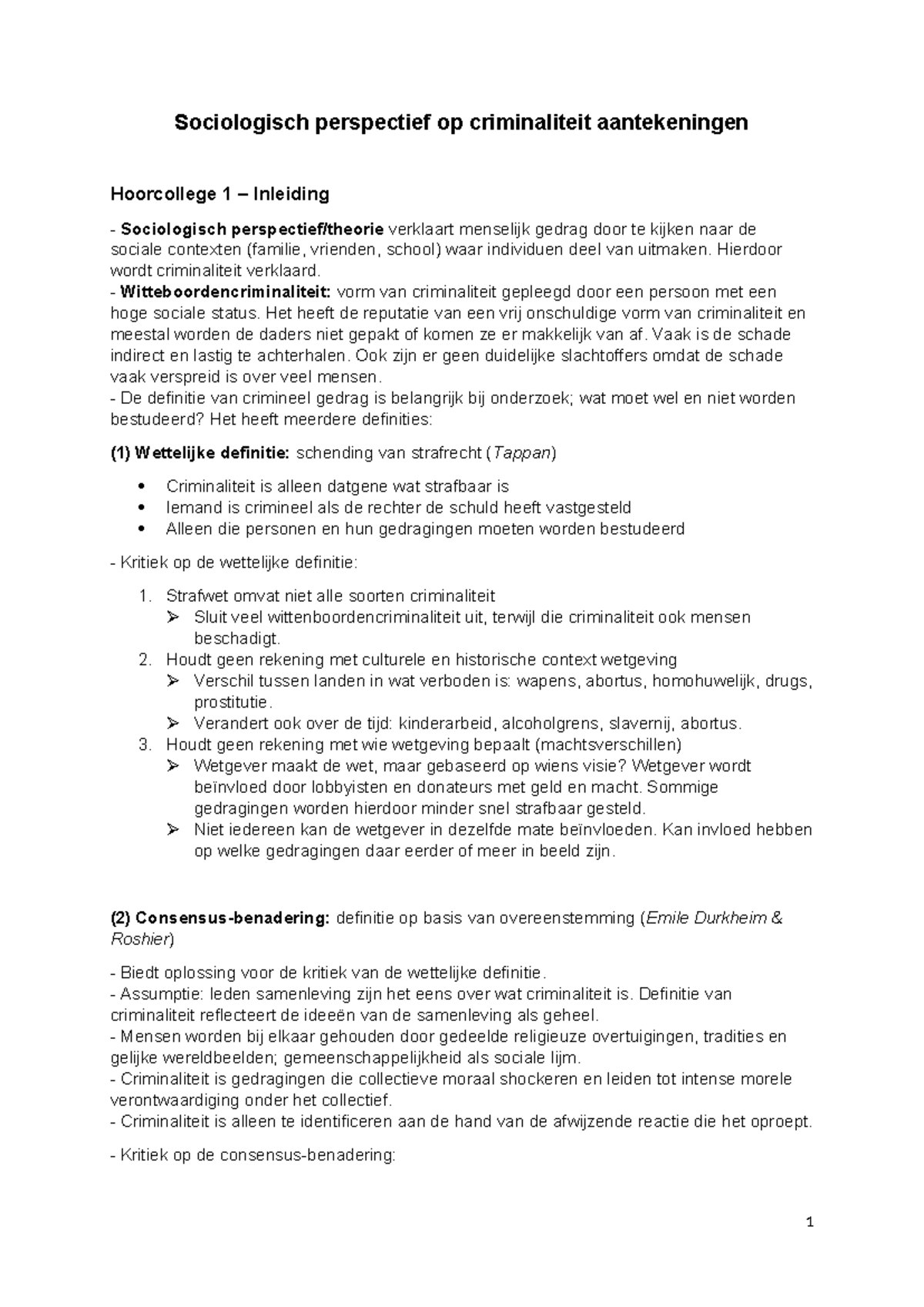 Sociologisch Perspectief op Criminaliteit - Hoorcollege Aantekeningen ...