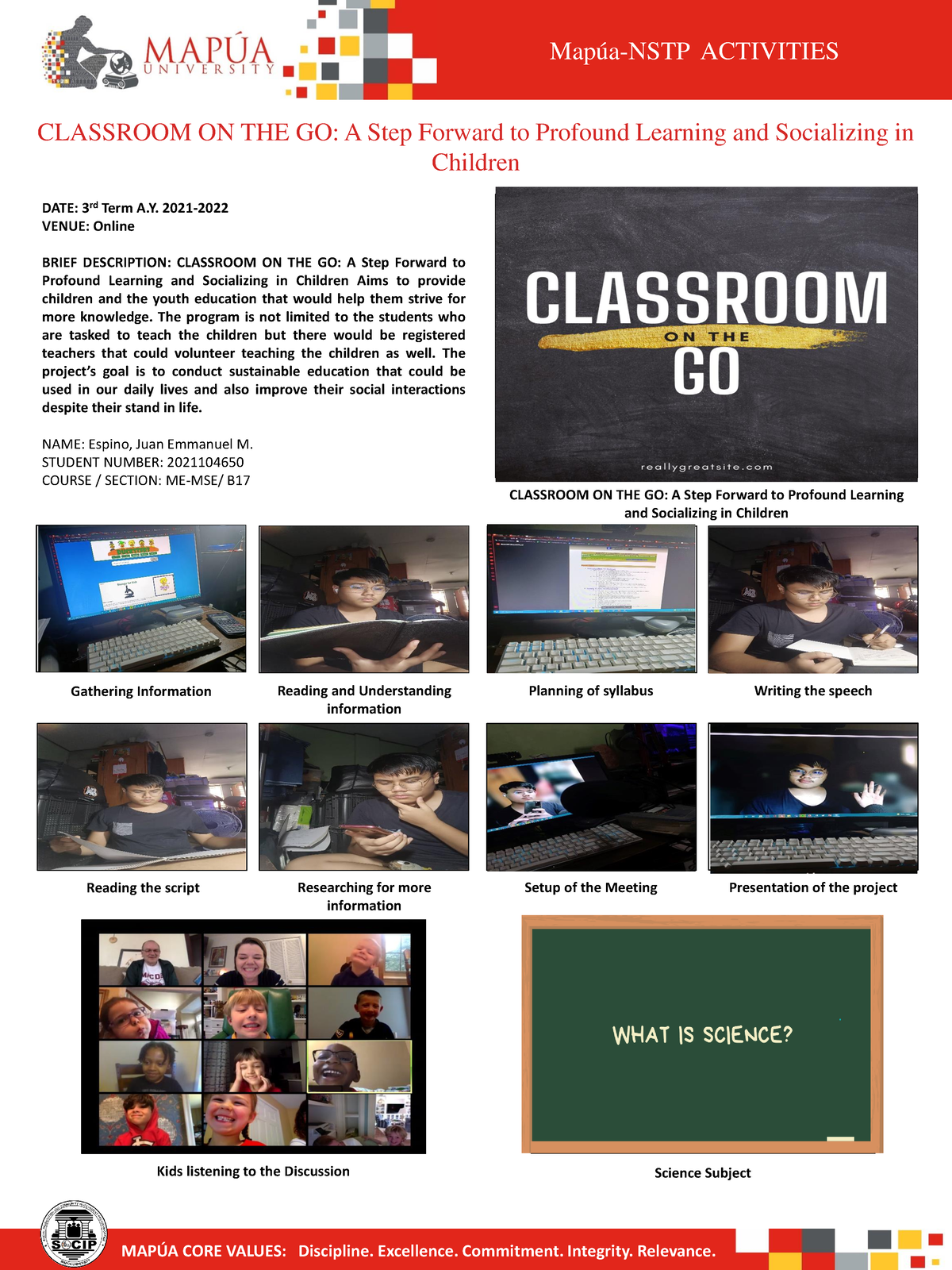 Espino - CWTS102 Project Poster: Classroom on the Go for Learning - Studocu