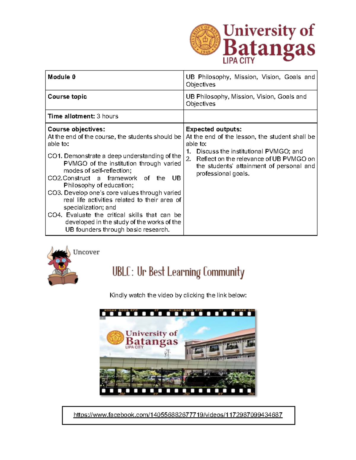Module 0 (15) - Understanding UB Philosophy, Mission, Vision, Goals ...