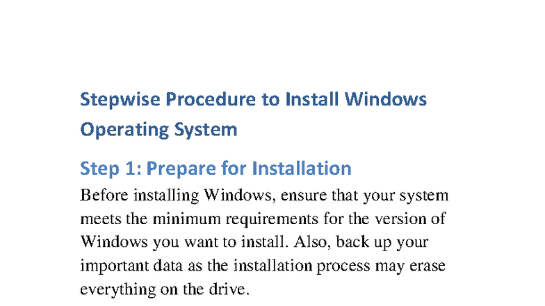 Windows OS Installation Steps: A Comprehensive Guide - Studocu