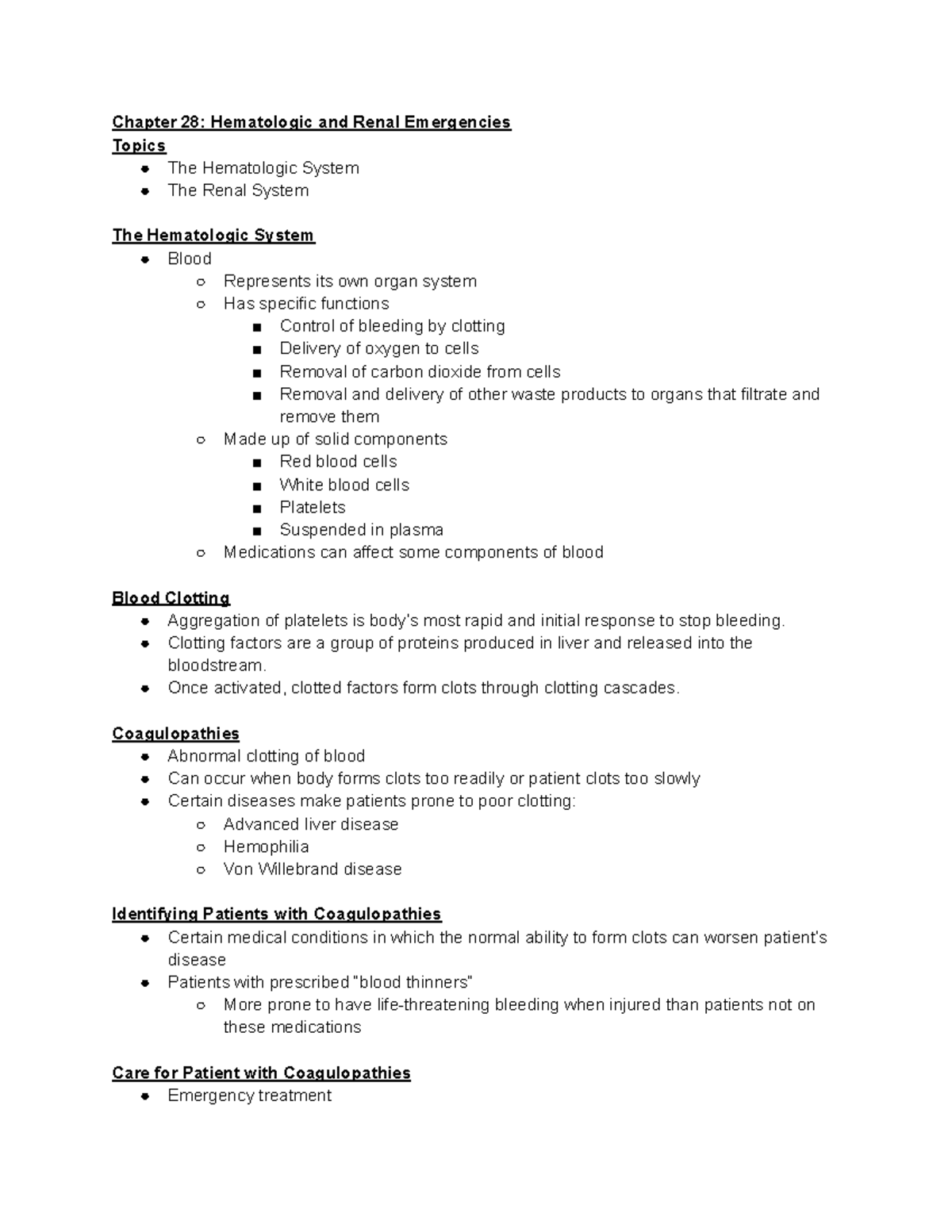 Chapter 28: Hematologic & Renal Emergencies Overview - Studocu